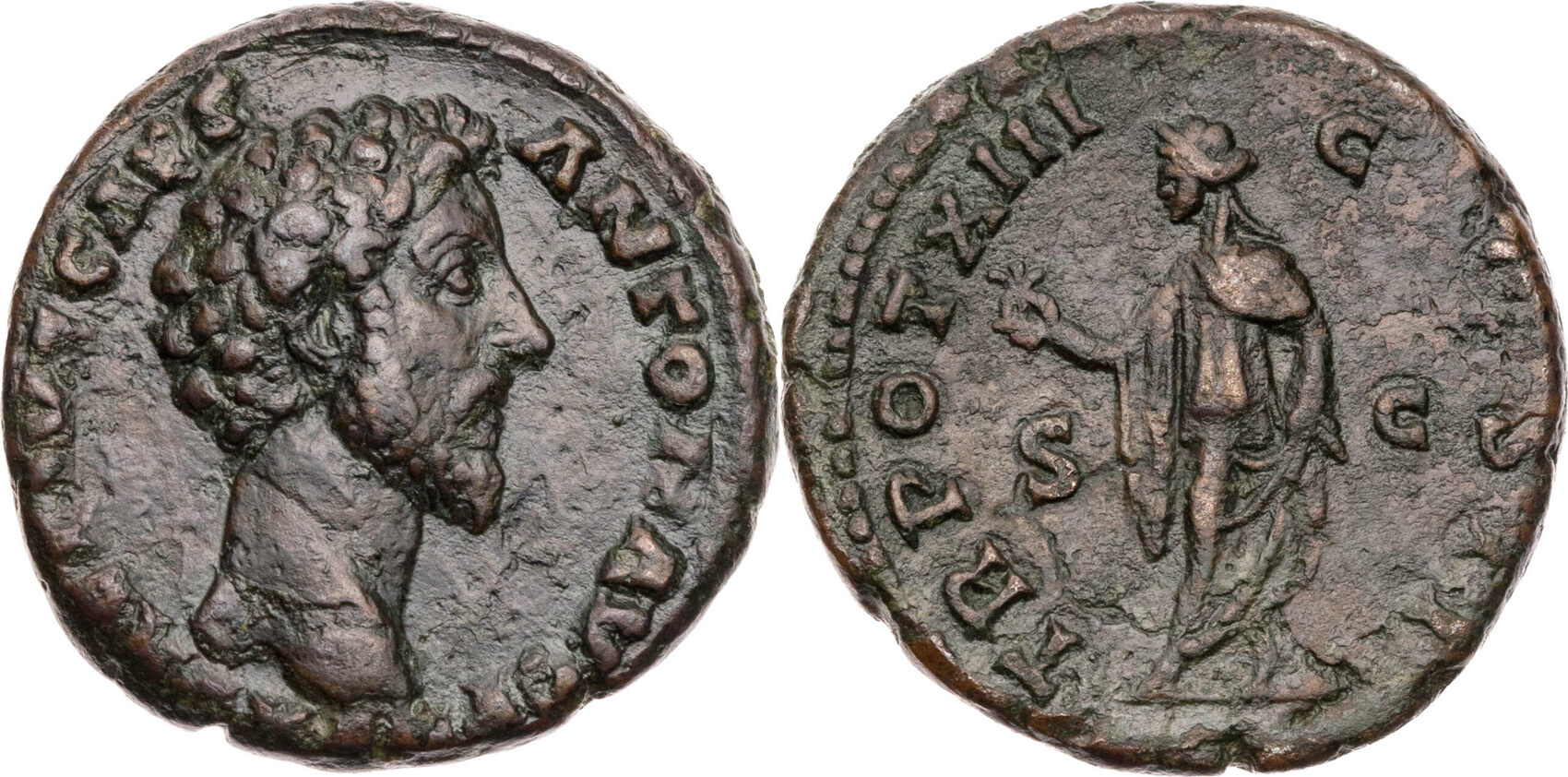 Römische Kaiserzeit As 158/159 n. Chr. Marcus Aurelius Caesar, Kopf ...