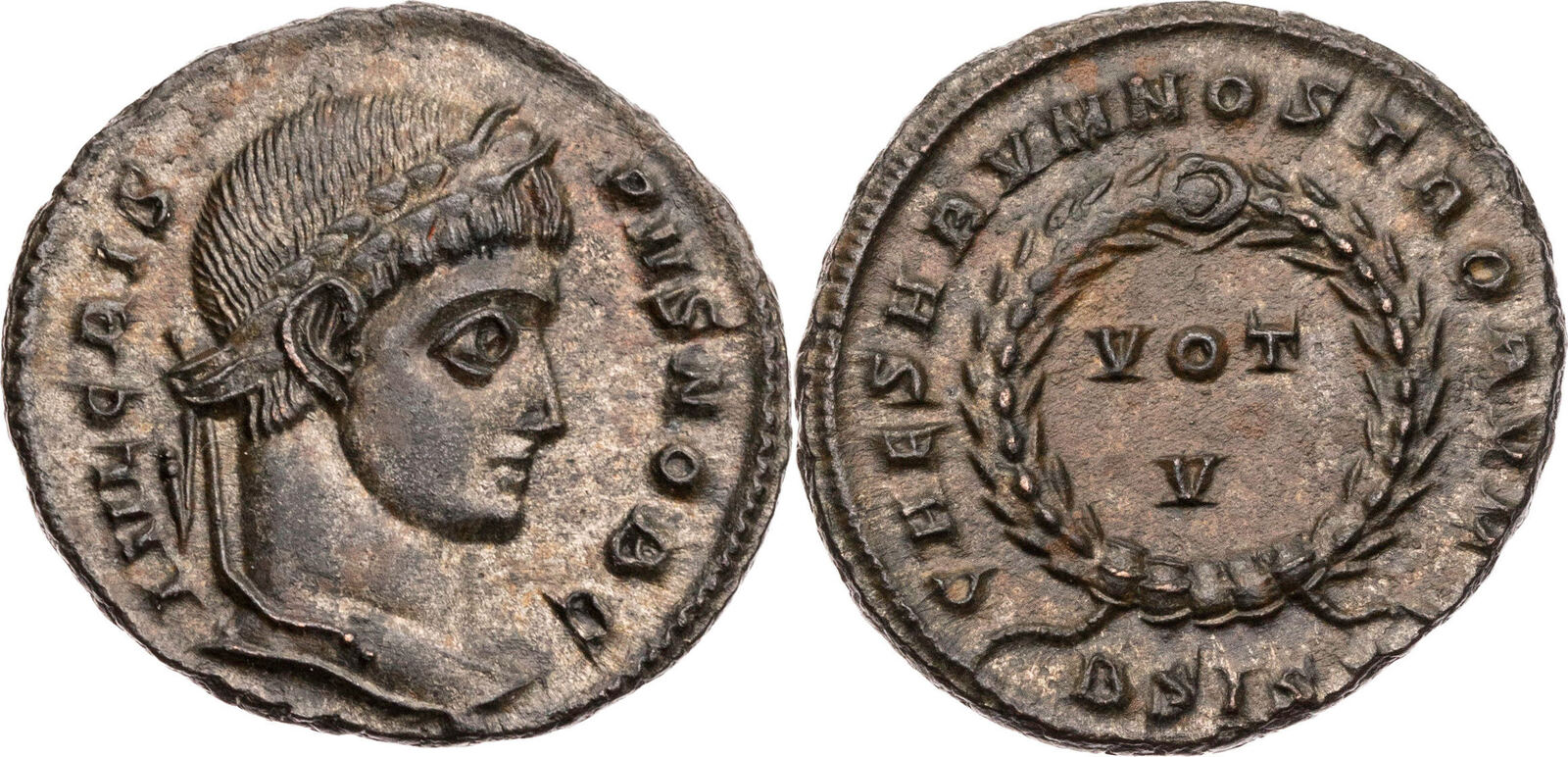 Römische Kaiserzeit Follis 320-321 n. Chr. Crispus Caesar, Siscia, Kopf ...