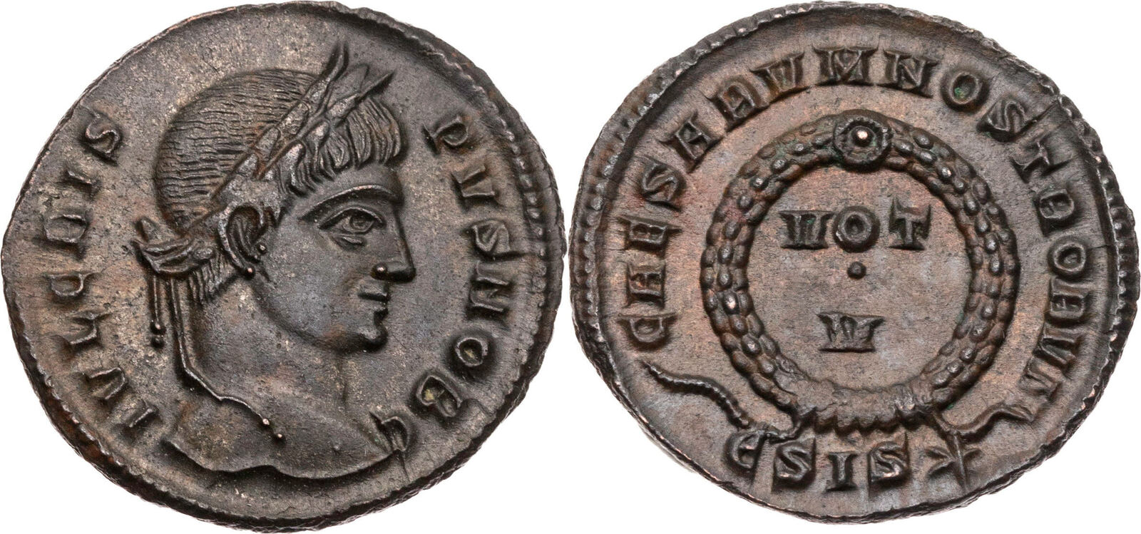 Römische Kaiserzeit Follis 320-321 n. Chr. Crispus Caesar, Siscia, Kopf ...