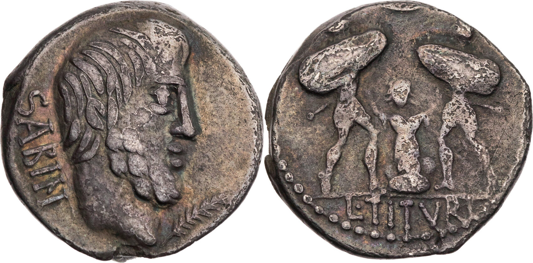 Römische Republik Denar 89 v. Chr. L. Titurius L.f. Sabinus, Kopf des ...