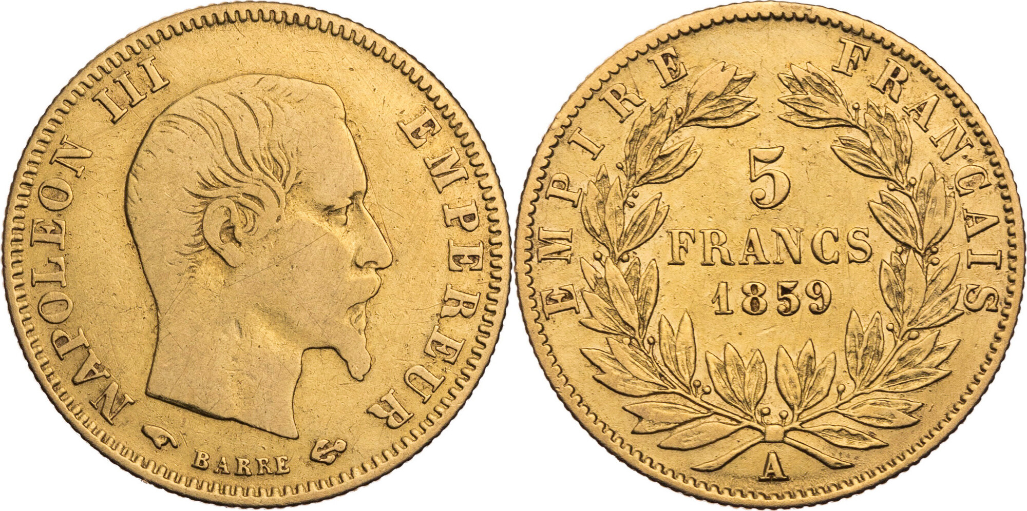 Frankreich, 2. Kaiserreich 5 Francs 1859 A Napoleon III. (1852-1870) - Kursmünze (1855-1860) F ...