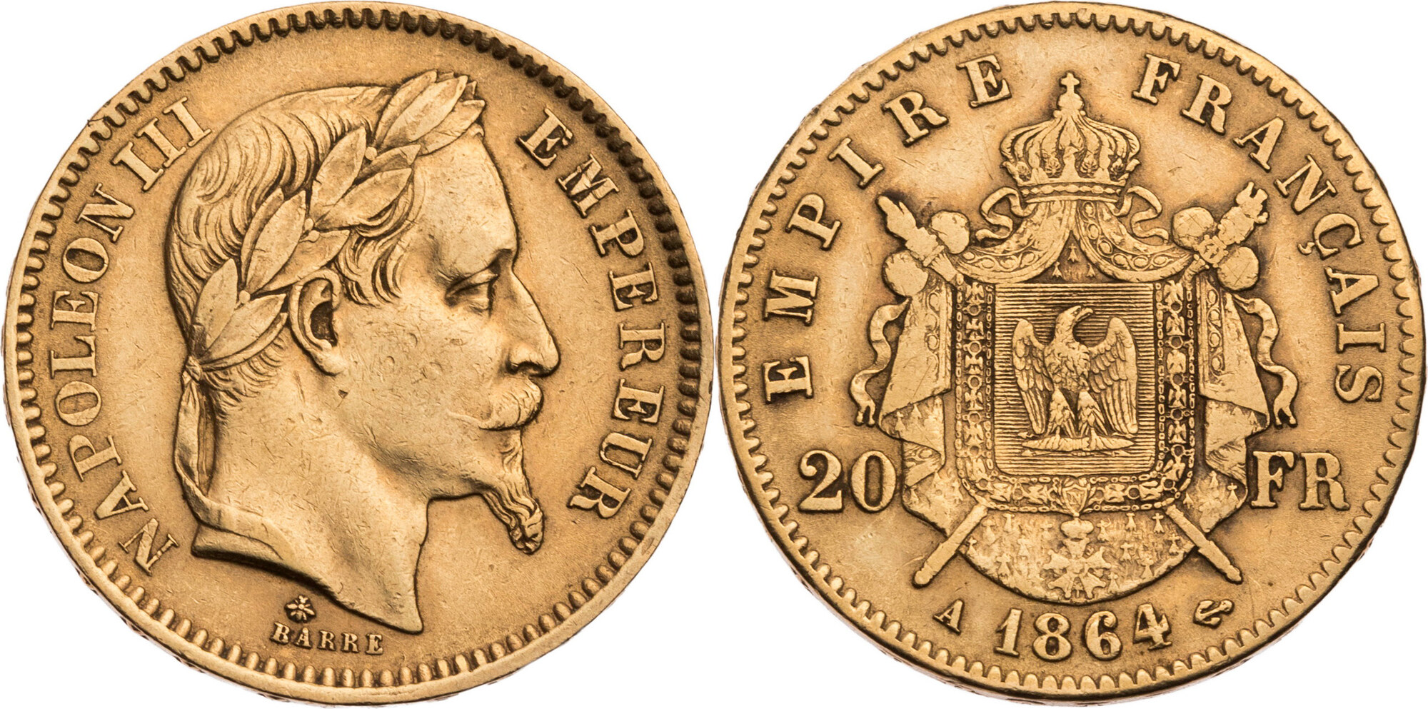 Frankreich, 2. Kaiserreich 20 Francs 1864 A Napoleon III. (1852-1870) - Kursmünze (1861-1870) VF ...