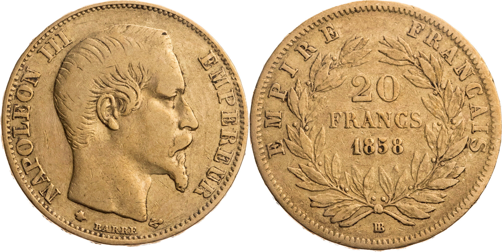 Frankreich, 2. Kaiserreich 20 Francs 1858 BB Napoleon III. (1852-1870) - Kursmünze (1853-1860) F ...