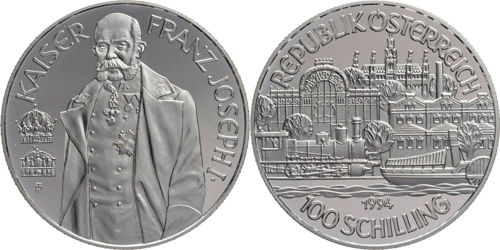 Österreich 100 Schilling 1994 Millennium-Serie (996-1996) - Kaiser Franz Joseph I. Proof, mit ...
