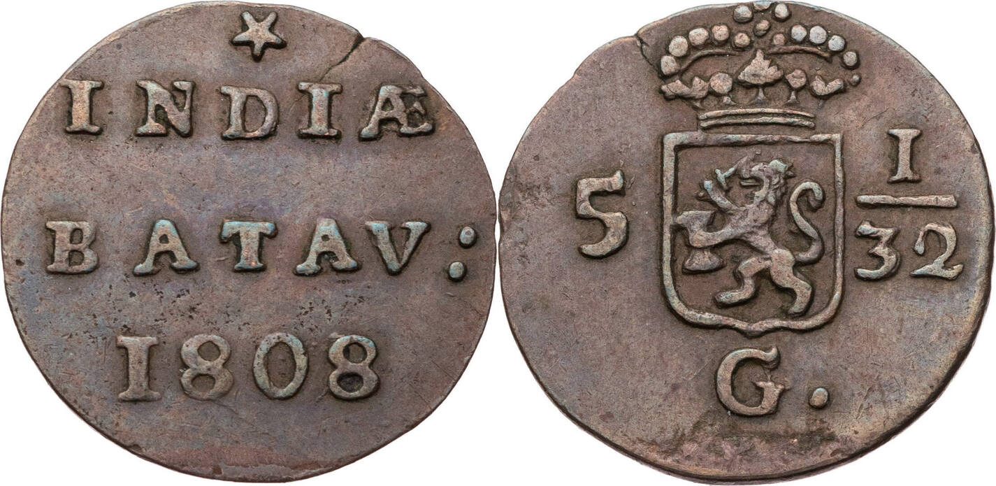 Niederländisch Indien 1 Duit (1/16 Gulden) 1808 Louis Napoléon (1806 ...