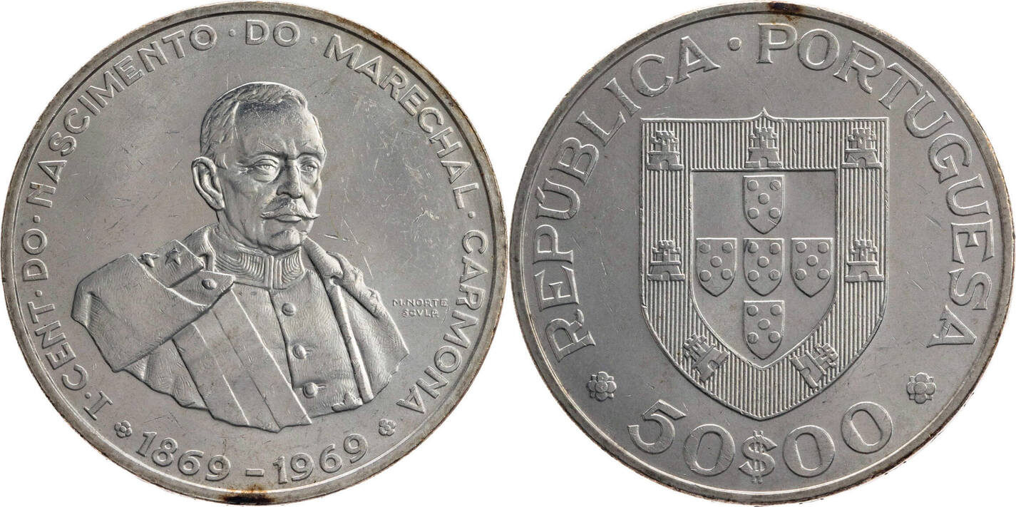 Portugal 50 Escudos 1969 INCM Auf den 100. Geburtstag Präsident ...