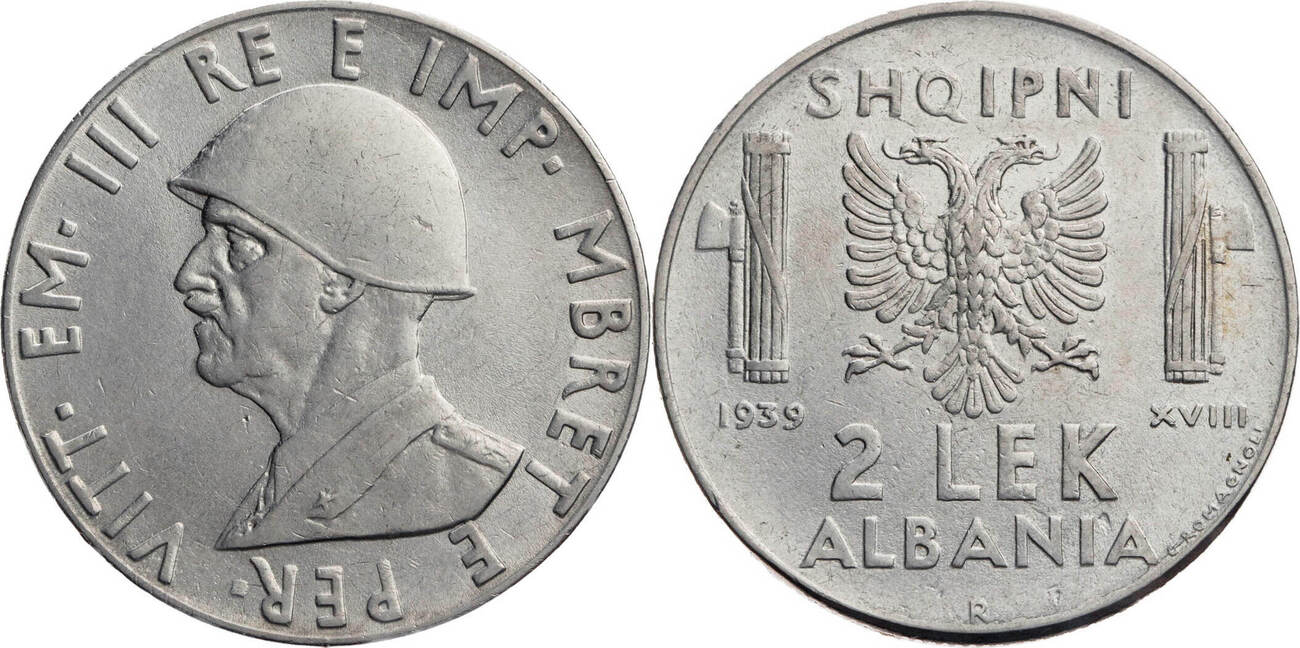 Albanien, unter italienischer Besatzung 2 Lek 1939 R Victor Emmanuel ...