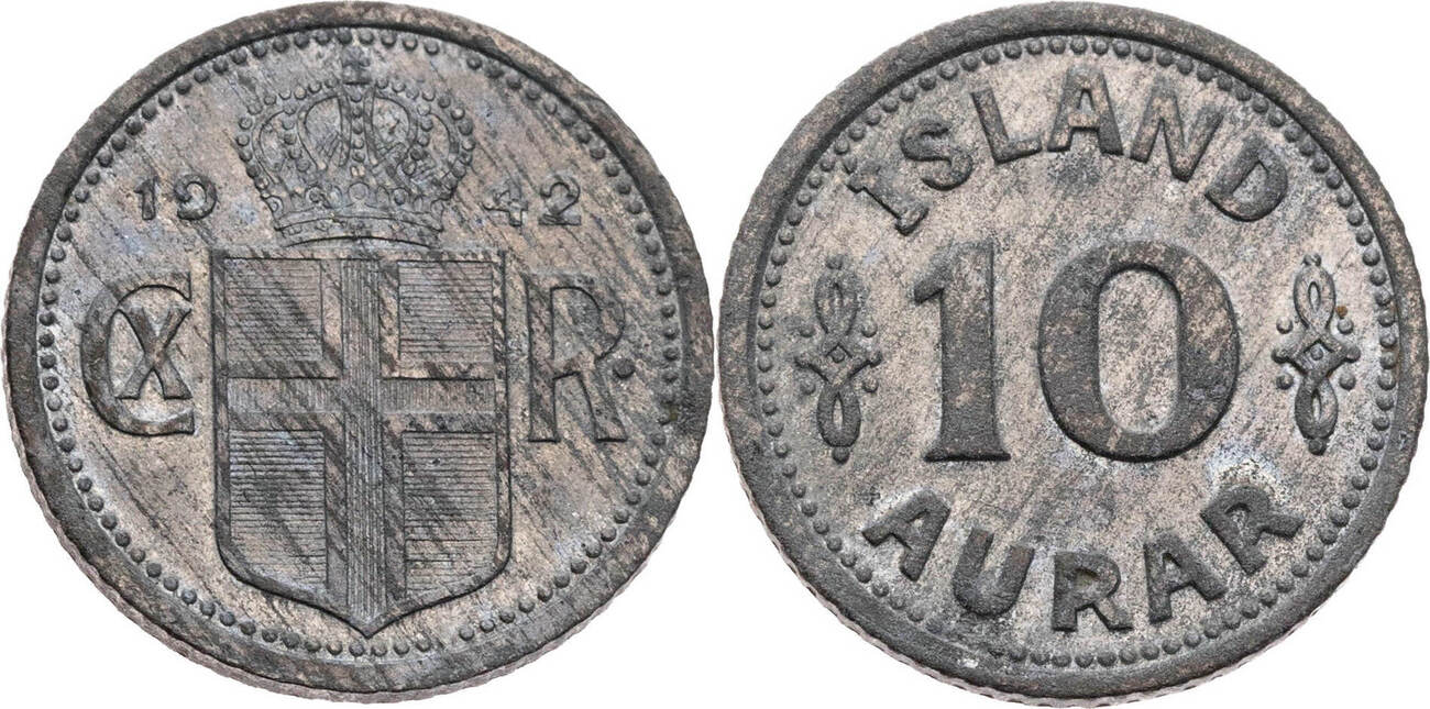 Island 10 Aurar 1942 Christian X. (1918-1944) - Kursmünze UNC- | MA-Shops