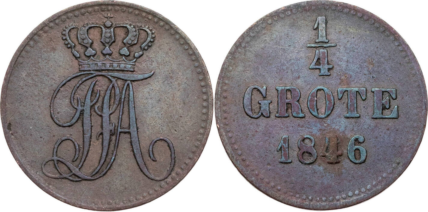 Oldenburg 1/4 Grote 1846 Paul Friedrich August (1829-1853) - Kursmünze VF-EF | MA-Shops