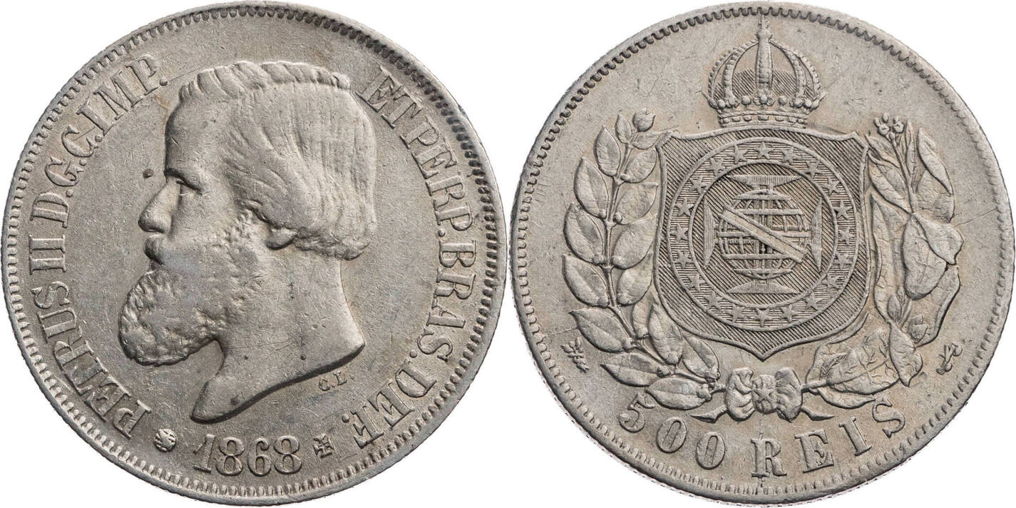 Brasilien 500 Reis 1868 Peter II. (1831-1889) - Kursmünze (1867-1868 ...