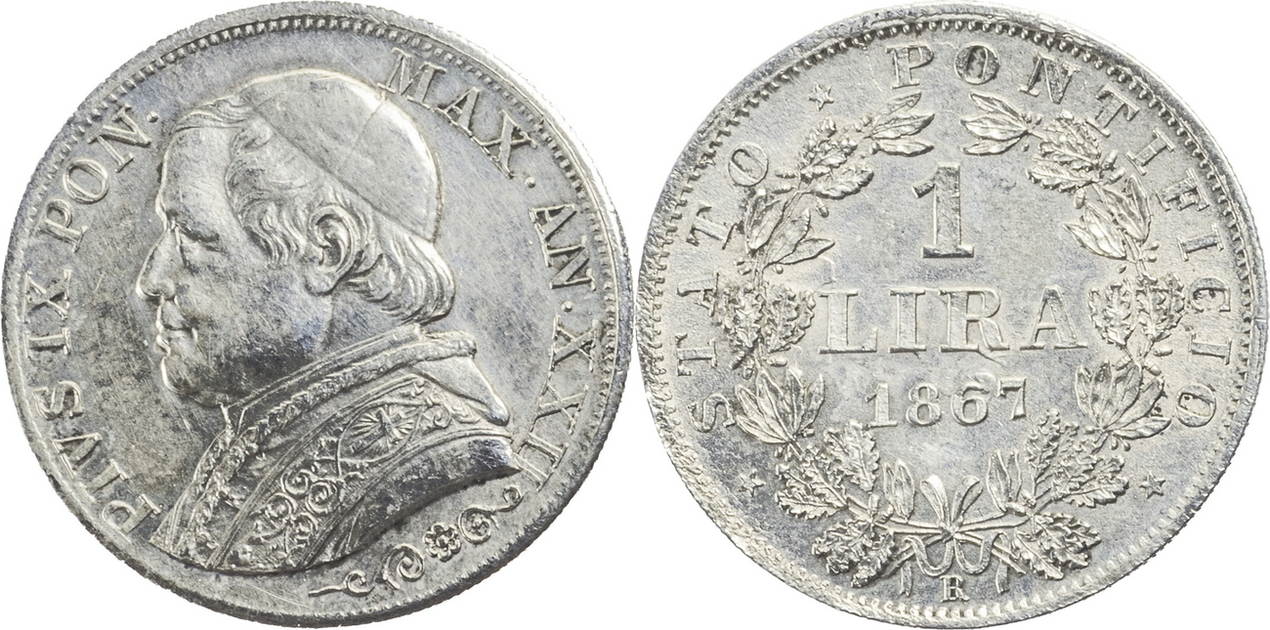 Vatikan 1 Lira 1867 R Pius IX. (1846-1878) vz | MA-Shops