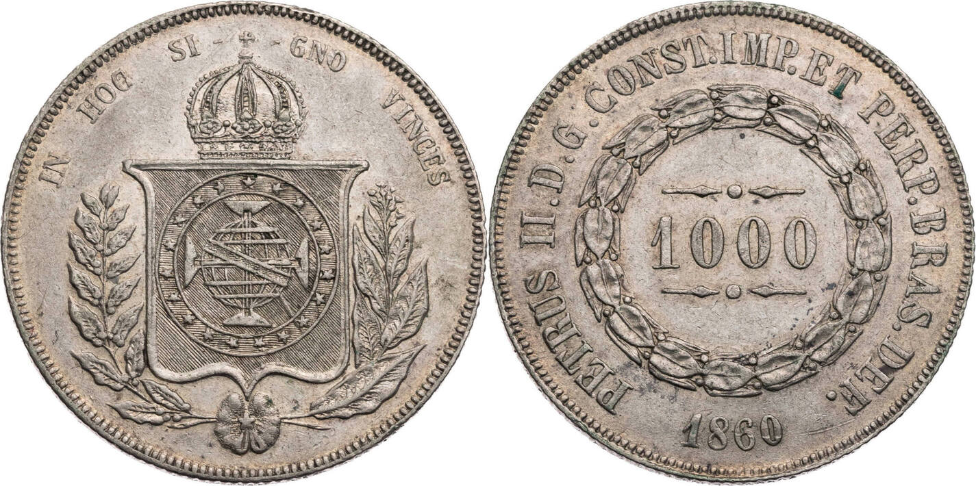 Brasilien 1000 Reis 1860 Peter II. (1831-1889) - Kursmünze (1853-1866) VF+ | MA-Shops
