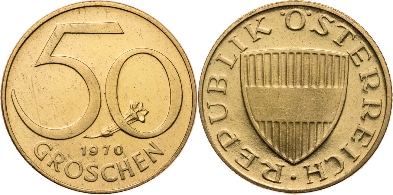 Österreich 50 Groschen 1970 Kursmünze (1959-2001) Proof | MA-Shops