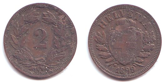 Schweiz 1899 2 Rappen VF-EF | MA-Shops