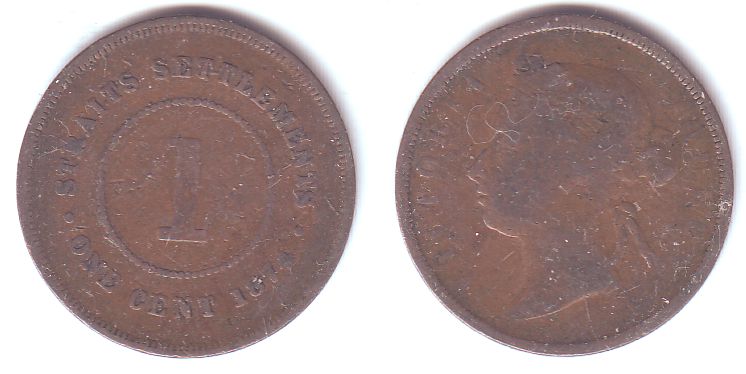 Straits Settlements 1 Cent 1874 Victoria (1837 - 1901) VF | MA-Shops