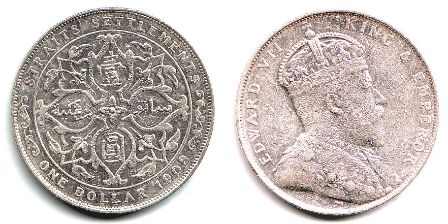 Straits Settlements 1 Dollar 1908 Edward VII. (1901 - 1910) F-VF | MA-Shops