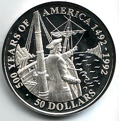 Cook-Inseln 50 Dollar 1992 500 Jahre Amerika - Segelschiffe - Vitus ...