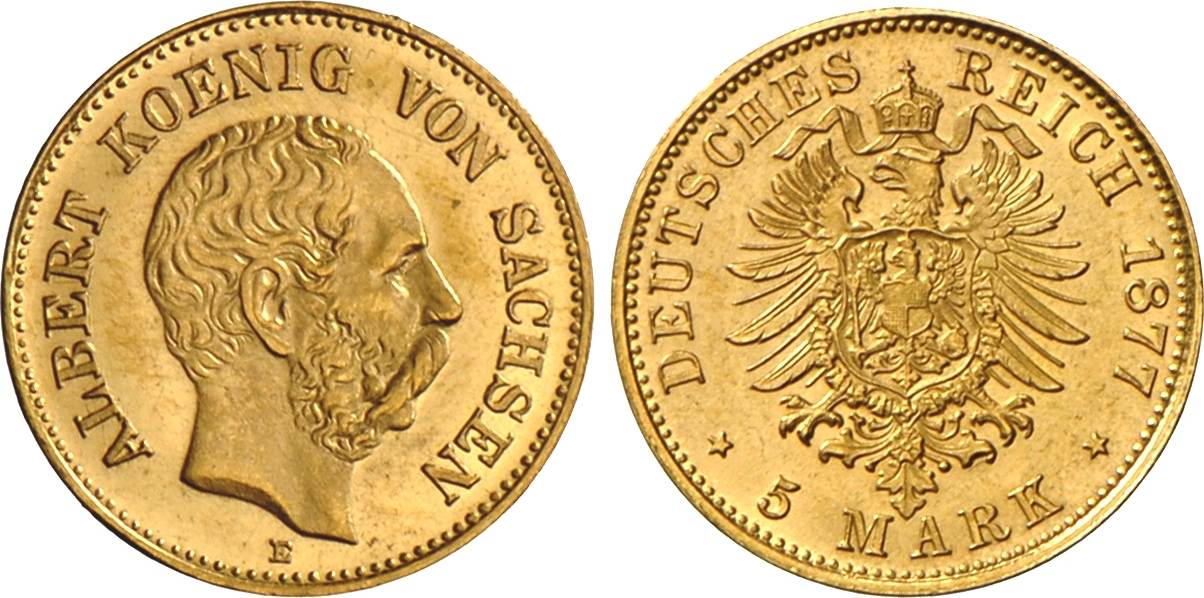 5 Mark 1877 E König Albert von Sachsen (1873-1902) CH UNC | MA-Shops