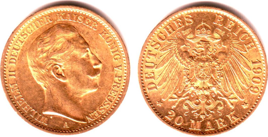 Preussen 20 Mark 1909 A Kaiser Wilhelm II. AU | MA-Shops