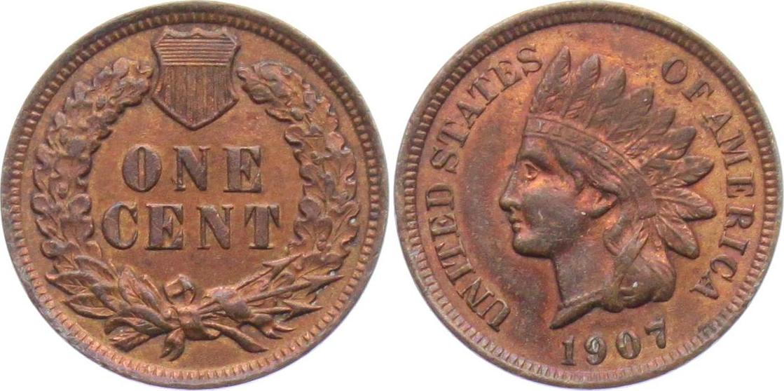 USA 1 Cent 1907 Indian Head UNC | MA-Shops