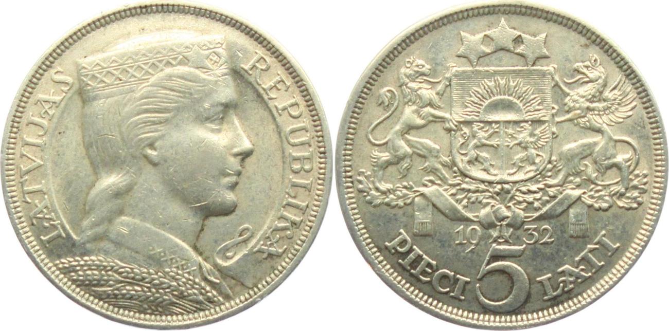 Lettland 5 Lati 1932 Frauenkopf VF | MA-Shops