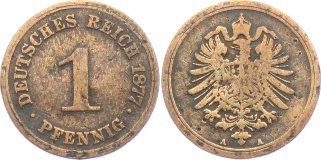 Deutsches Kaiserreich 1877 A 1 Pfennig - kleiner Adler s / VF | MA-Shops