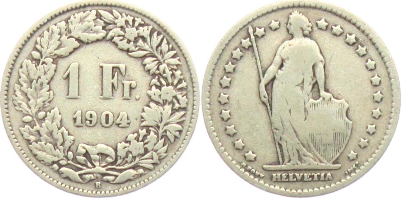 Schweiz 1 Franken 1904 B stehende Helvetia F-VF | MA-Shops