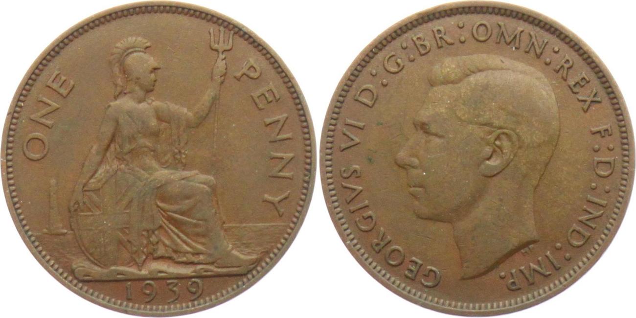 Großbritannien 1 Penny 1939 Britannia - George VI. VF-EF | MA-Shops