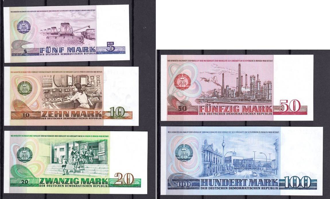 5-100 Mark-Satz 1971-1975 DDR Banknoten-Satz (5 Scheine) GEM UNC | MA-Shops