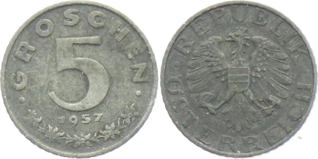 5 Groschen 1957 Zweite Republik Österreich (ab 1945) VF-EF | MA-Shops