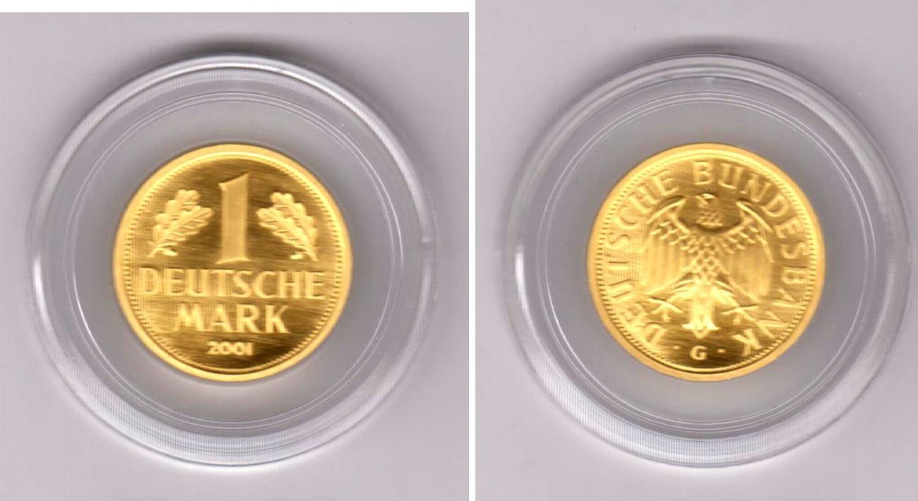 Deutschland 2001 G 1 Goldmark BU (MS65-70) in Originalkapsel | MA-Shops