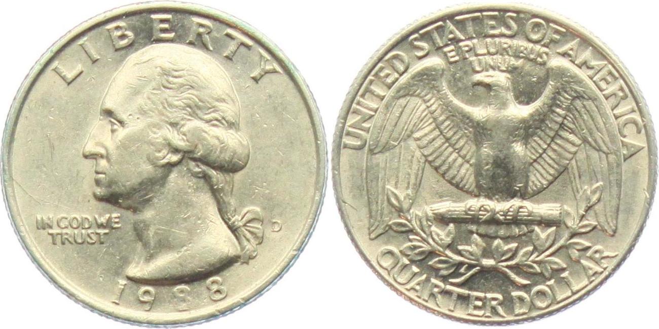 USA 1/4 Dollar - Quarter 1988 D George Washington VF-EF | MA-Shops