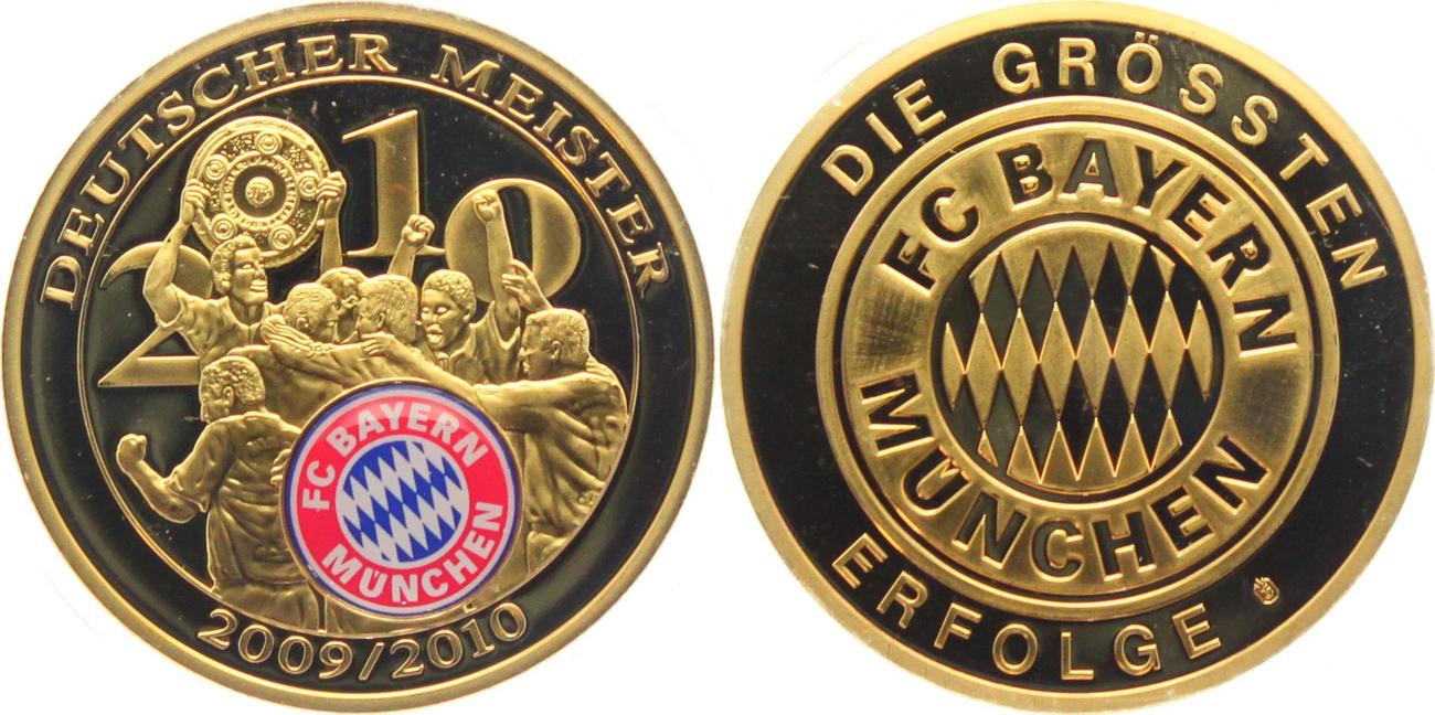 Medaille Gedenkprägung FC Bayern München Deutscher Meister 2010 mit Farblogo - vergoldet PP ...