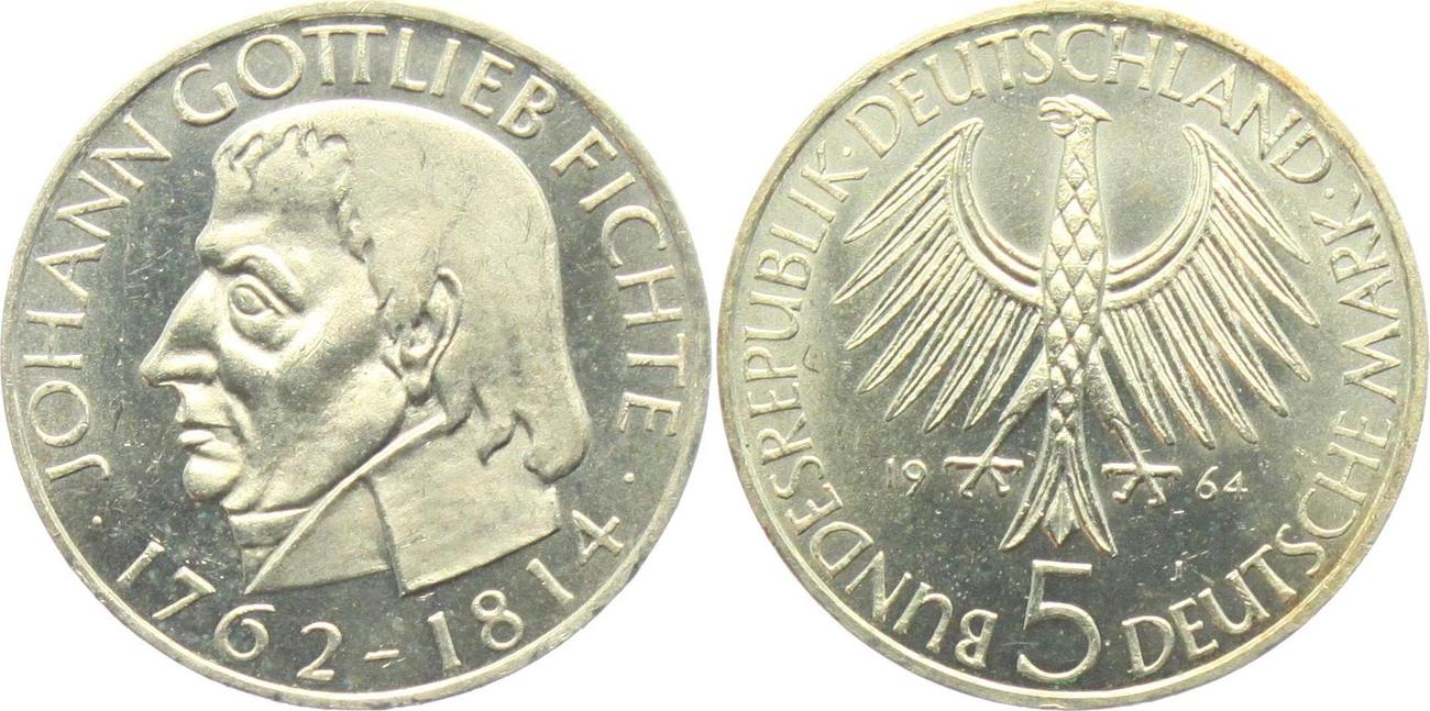 Deutschland 5 Mark 1964 J Fichte CH UNC | MA-Shops