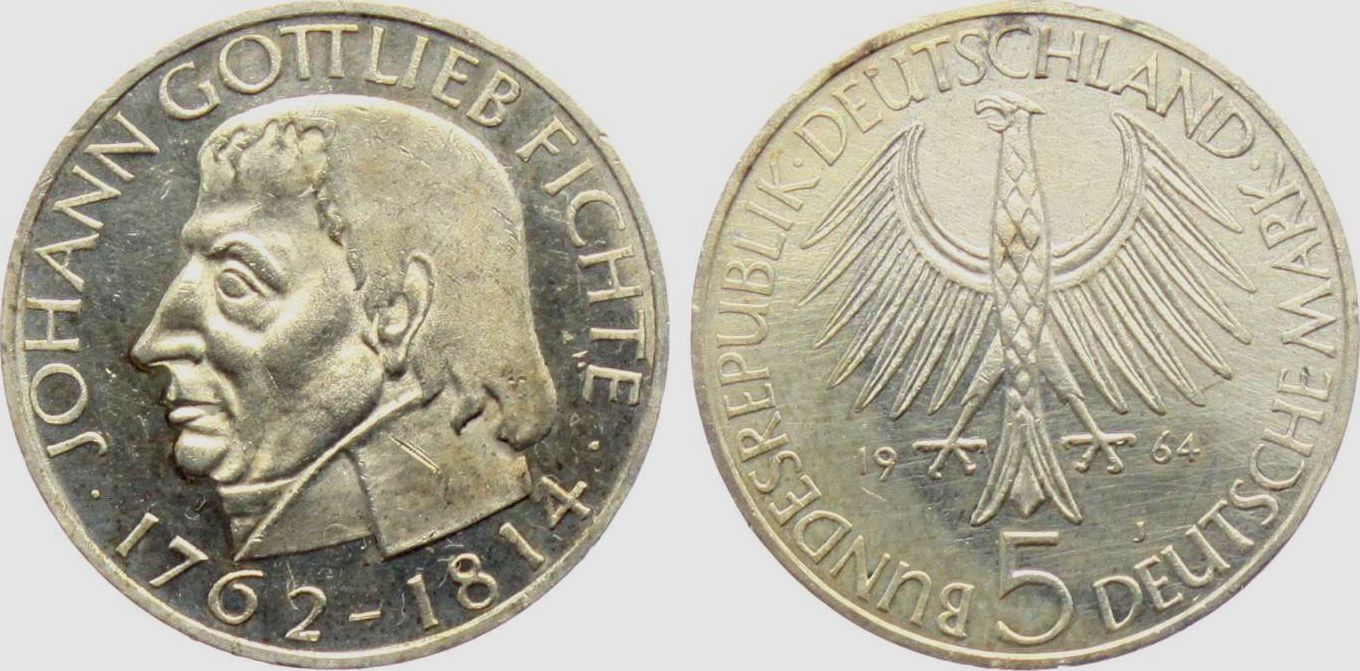 Deutschland 5 Mark 1964 J Fichte UNC / Kr. | MA-Shops