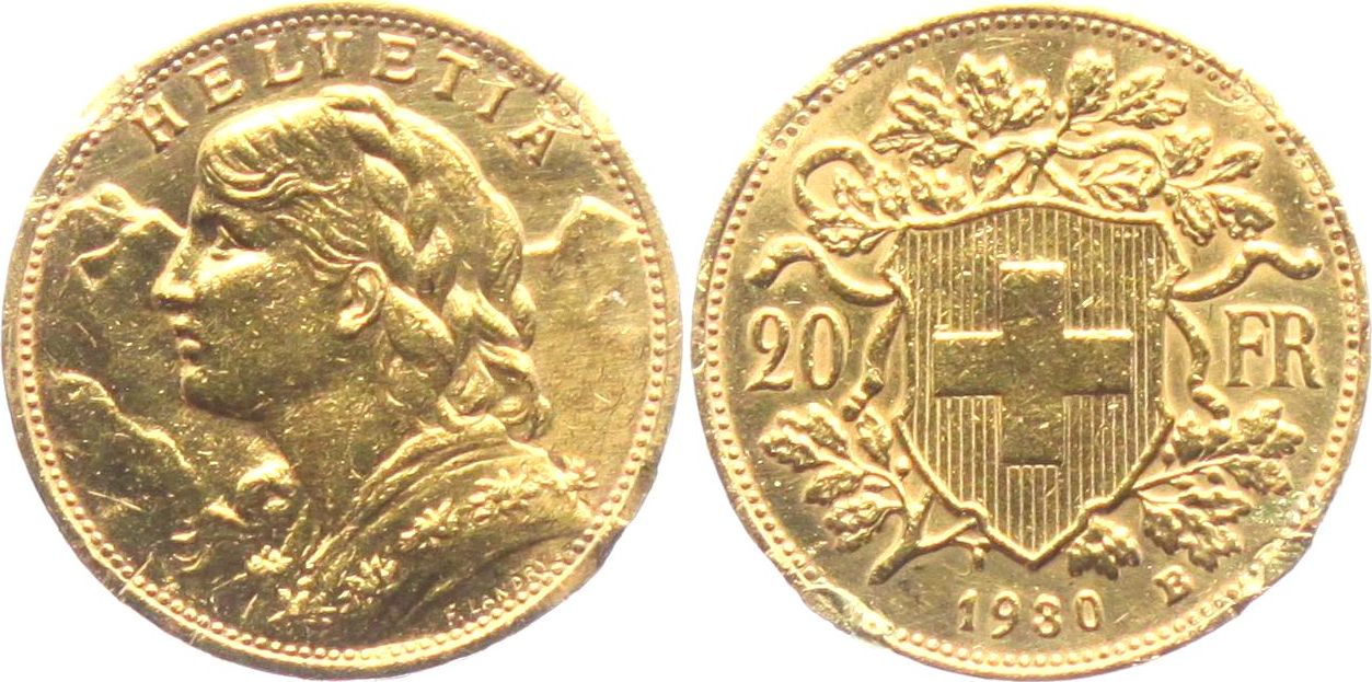Schweiz 20 Franken 1930 B Vreneli VF / Bsp | MA-Shops
