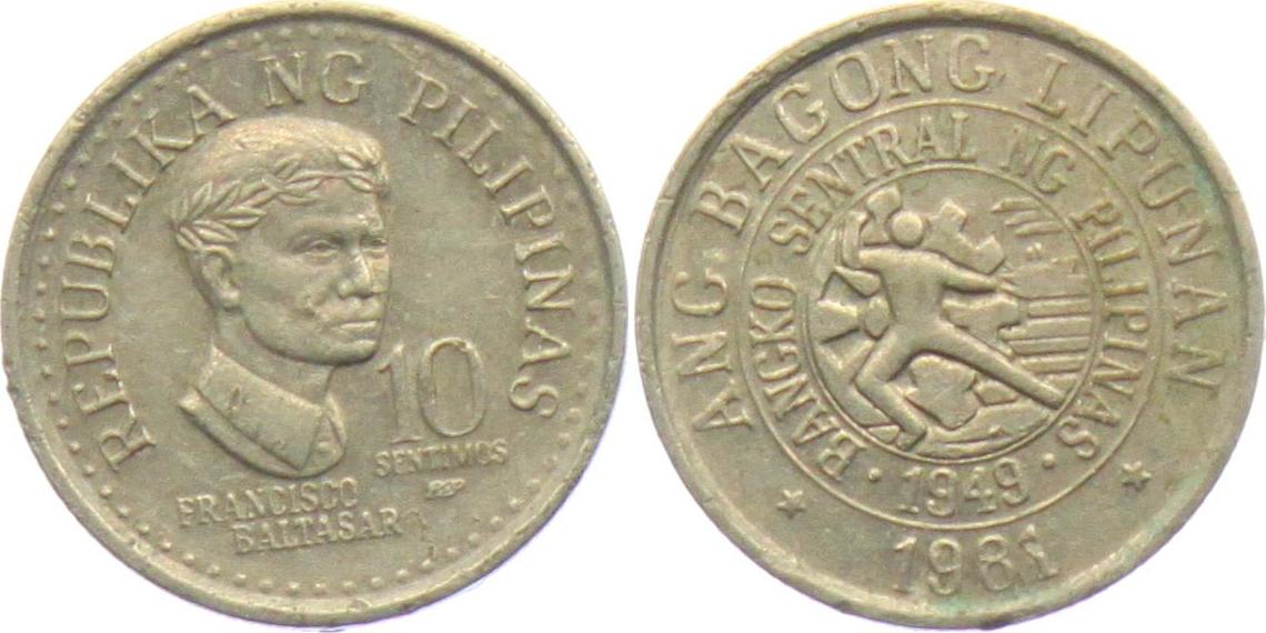 Philippinen 10 Sentimos 1981 Francisco Baltasar VF MA Shops Philippinen 10 Sentimos 1981 Francisco Baltasar VF MA Shops