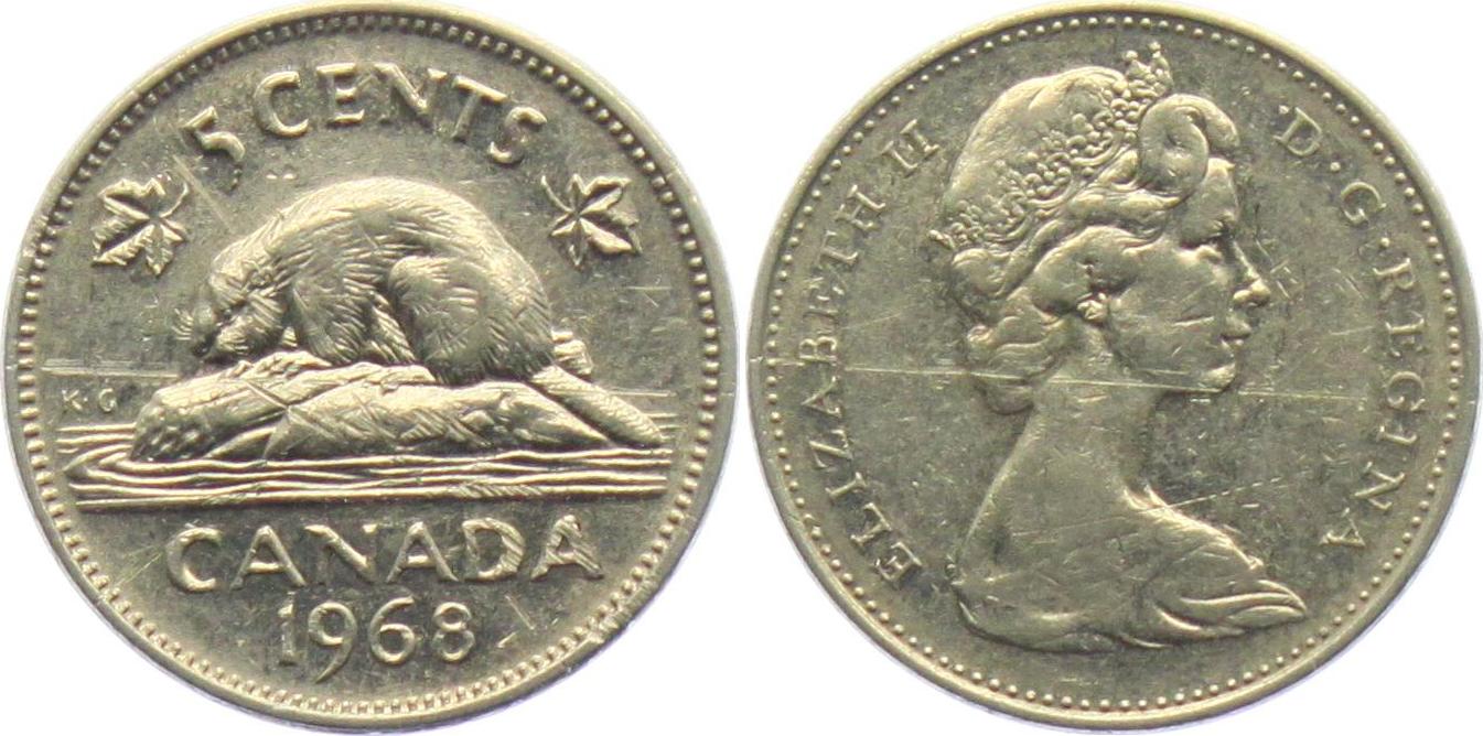 Kanada 5 Cents 1968 Biber - Tiere VF | MA-Shops