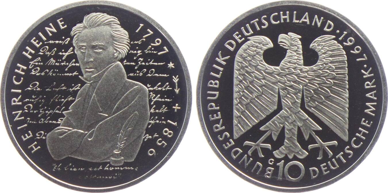 Deutschland - BRD 10 Mark 1997 G Heinrich Heine PP - in Kapsel | MA-Shops