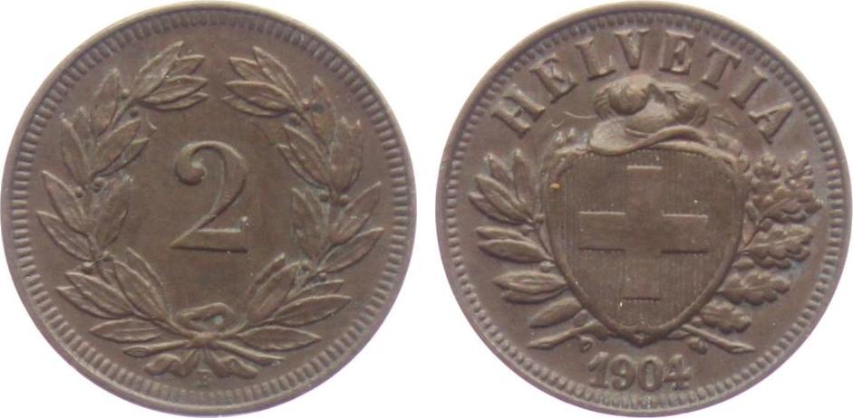 Schweiz 1904 B 2 Rappen prägefrisch - pfr. - st | MA-Shops