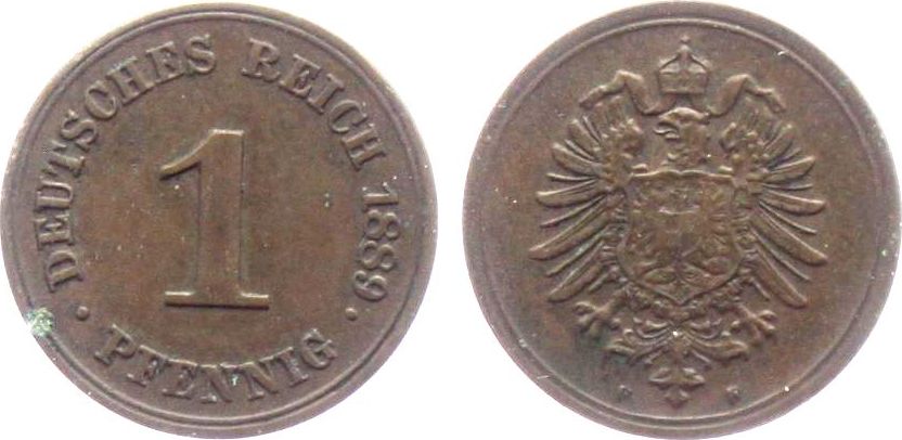 Kaiserreich 1889 F 1 Pfennig - kleiner Adler UNC | MA-Shops