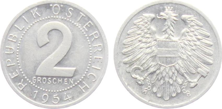 2 Groschen 1954 2. Republik Österreich (ab 1945) VF-EF | MA-Shops