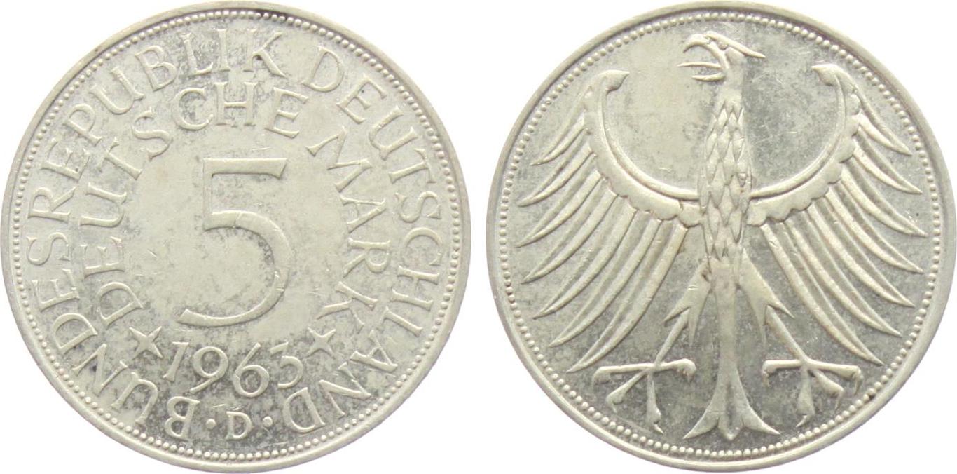 Deutschland - BRD 5 Mark 1963 D Silberadler brf - bankfrisch | MA-Shops