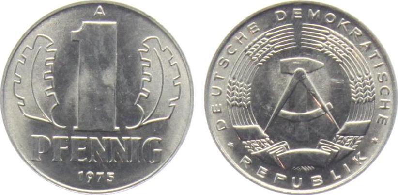 DDR 1 Pfennig 1975 A Hammer und Zirkel BU | MA-Shops