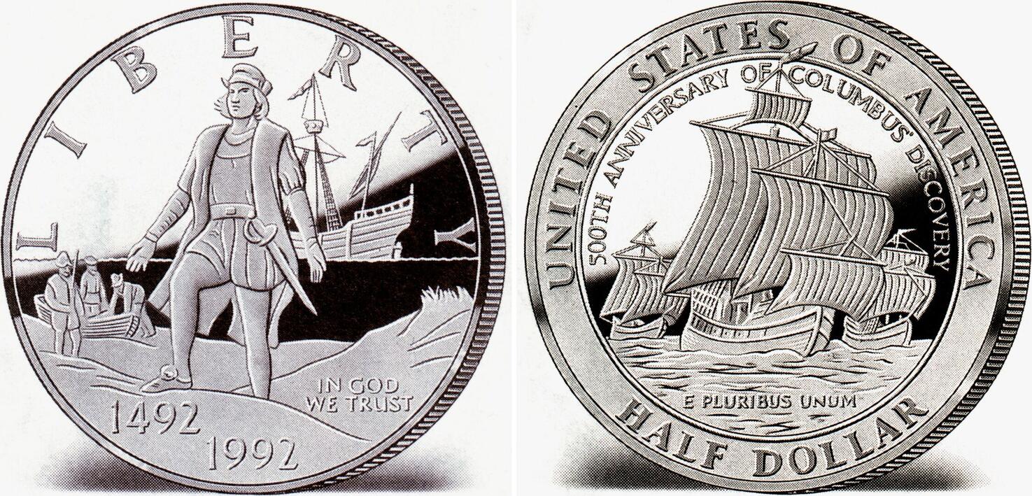 USA 1 Dollar + 1/2 Dollar 1992 Columbus Quincentenary - Kolumbus ...