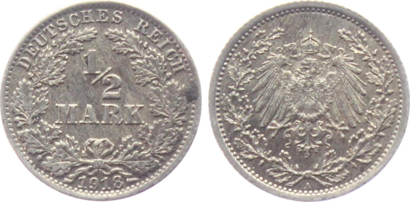 Kaiserreich 1918 A 1/2 Mark CH UNC fleckig | MA-Shops