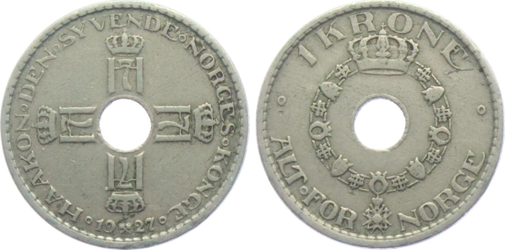 1 Krona / Krone 1927 Haakon VII. von Norwegen (1905 - 1957) VF | MA-Shops