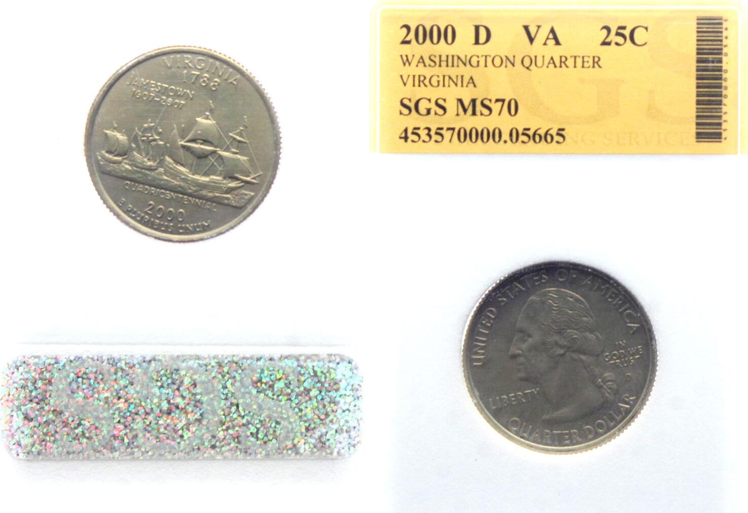 USA 25 Cents 2000 D Virginia - Jamestown - Segelschiff st / Slab MS70 ...