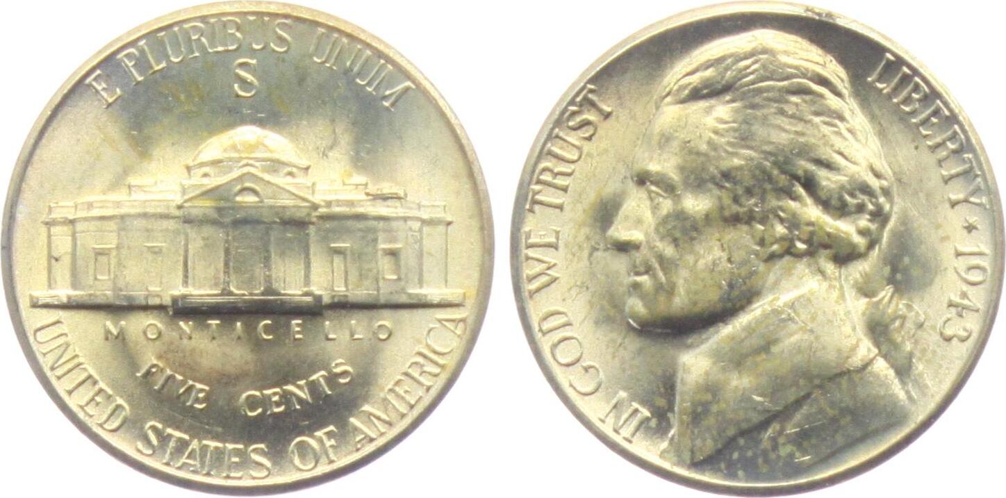 USA 5 Cents 1943 S Jefferson - Monticello EF | MA-Shops