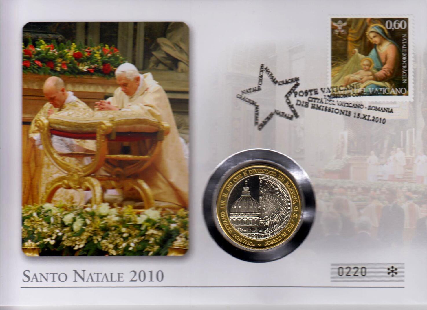 Vatikan Medaille auf Numisbrief 2010 Papst Benedikt XVI. - Kuppel des Peterdoms in Rom innen und ...